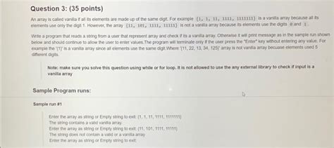 solved question 3 35 points an array is calied vanilla if