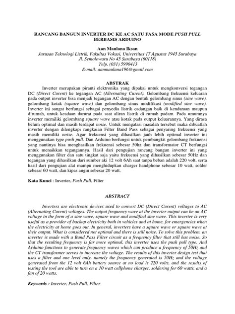 Rancang Bangun Inverter Dc Ke Ac Satu Fasa Mode Push Pullberbasis Arduino Pdf