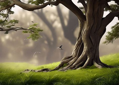 아름다운 나무와 새가 있는 자연 배경 자연 배경 벡터 푸른 나무와 새 열대 정글 정원 배경 일러스트 및 사진 무료 다운로드 Pngtree