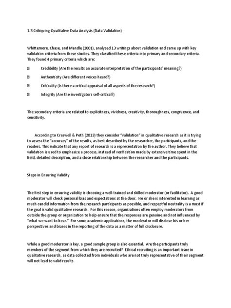 1 3 critiquing qualitative data analysis data validation pdf