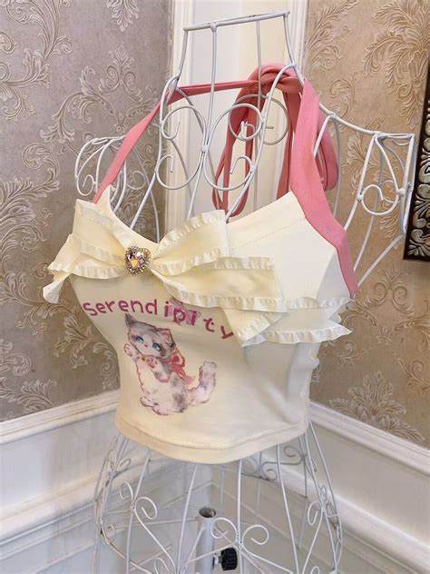 Retro Vintage Coquette Sweetheart Princess Sexy Serendipity Kitty Cat Cream Halter Neck Strap