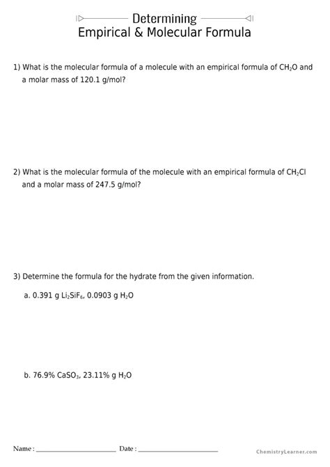 Empirical And Molecular Formula Worksheet Pdf Empirical And Molecular