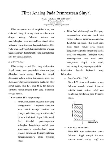 Pdf Filter Analog Pada Pemrosesan Sinyal