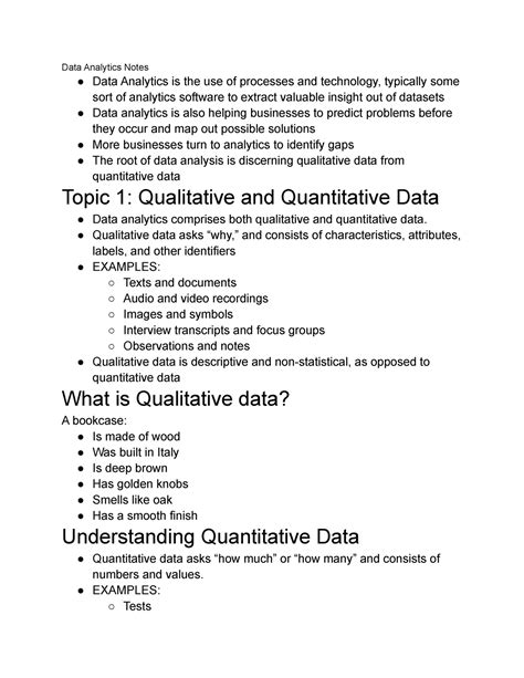 Data Analytics Notes Qualitative Data Asks Why” And Consists Of Characteristics Attributes