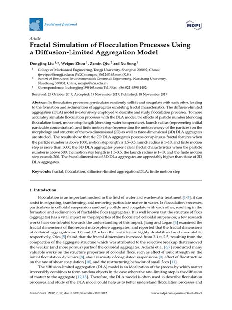 Fractal Simulation Of Flocculation Processes Using A Diffusion Limited Aggregation Model Pdf