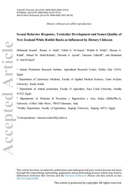 Pdf Sexual Behavior Response Testicular Development And Semen Quality Of New Zealand White