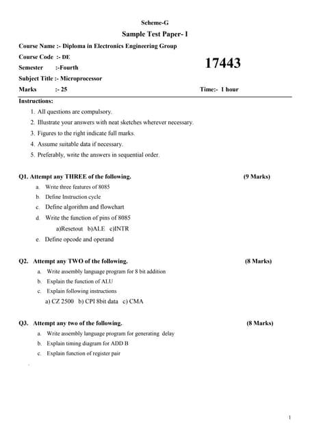 Microprocessor Model Paper Ppt