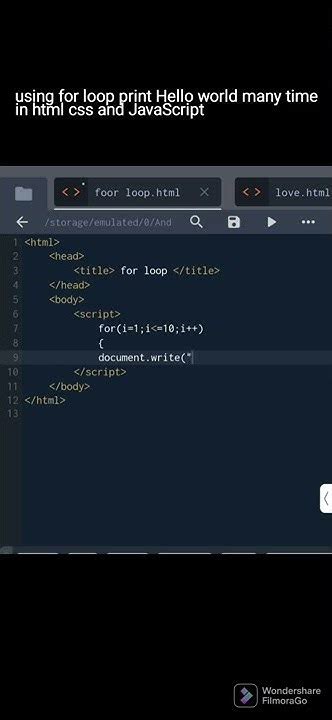 Youtube Using For Loop Print Hello World Many Time In Html Css And