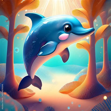 귀여운 돌고래의 모험 Stock Illustration Adobe Stock