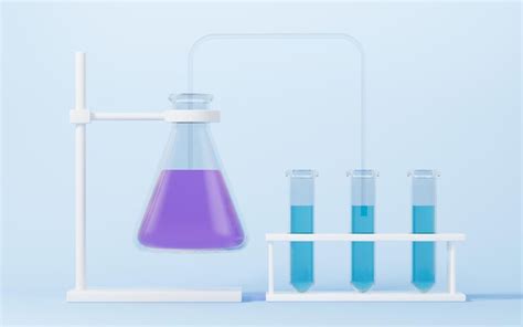 원추형 플라스크는 파이프 3d 렌더링을 통해 테스트 튜브에 연결됩니다 프리미엄 사진