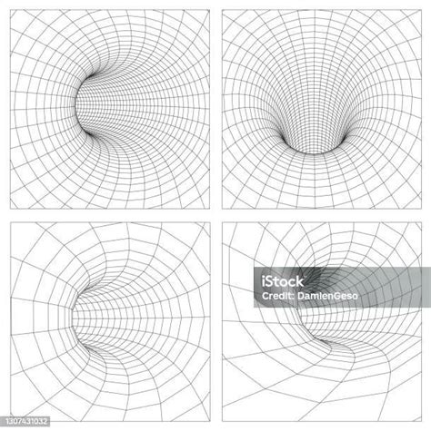 3d 중력 양자 벡터 웜홀 일러스트레이션 특이성 추상 블랙홀 소용돌이 개념 3d 일러스트레이션 그리드 웜홀 와이어프레임 터널