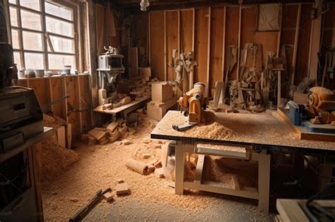 Premium Photo Carpentry Workshop With Sawdust And Tools Lying Around