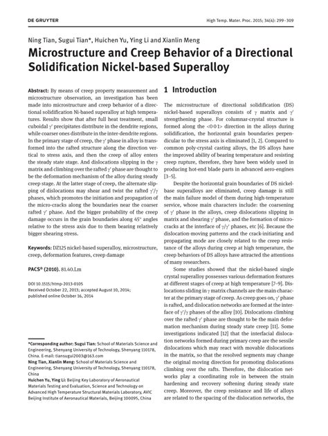 Pdf Microstructure And Creep Behavior Of A Directional Solidification Nickel Based Superalloy