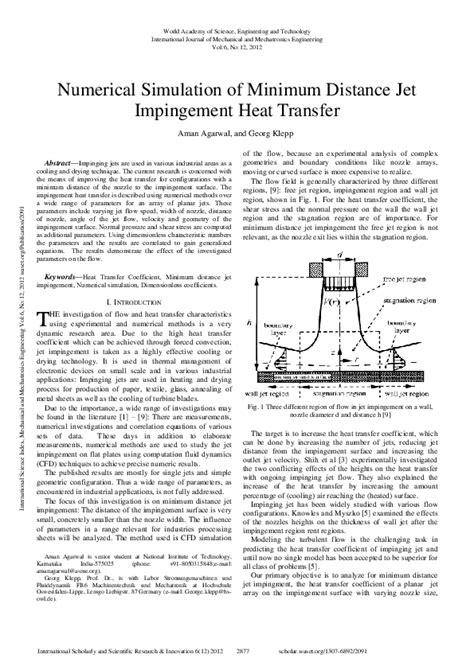 Pdf Numerical Simulation Of Minimum Distance Jet Impingement Heat