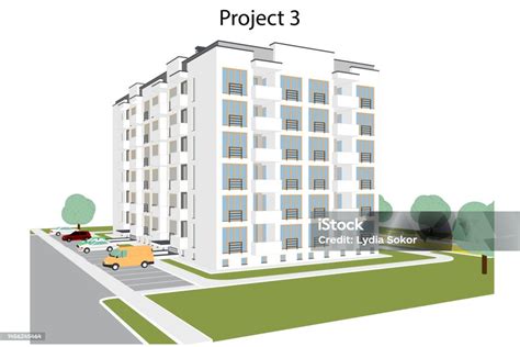 Multistory Building With A Parking Space And Landscape Design Stock Illustration Download