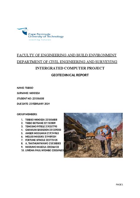 Geotechnical Report Faculty Of Engineering And Build Environment Department Of Civil