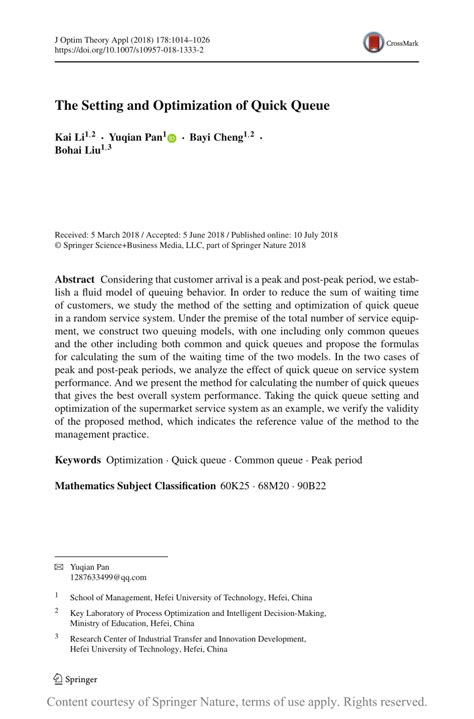 the setting and optimization of quick queue request pdf