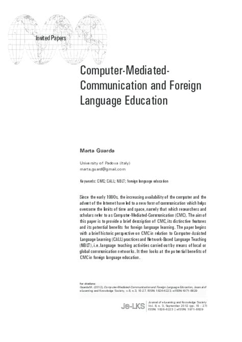 pdf computer mediated communication and foreign language education