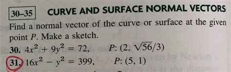 Solved 30 35 Curve And Surface Normal Vectors Find A Normal