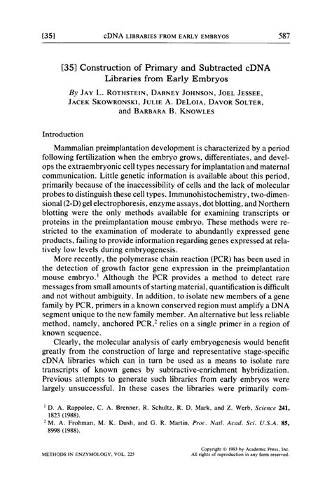 Pdf 35 Construction Of Primary And Subtracted Cdna Libraries From Early Embryos