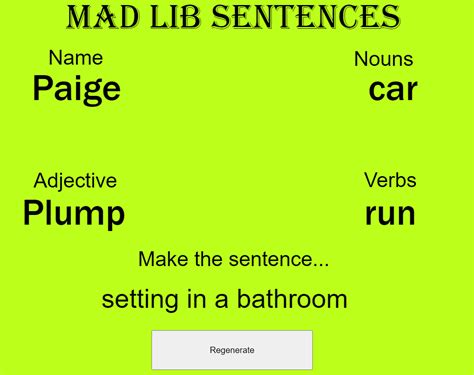Mad Lib Sentence Generator Educational Resource