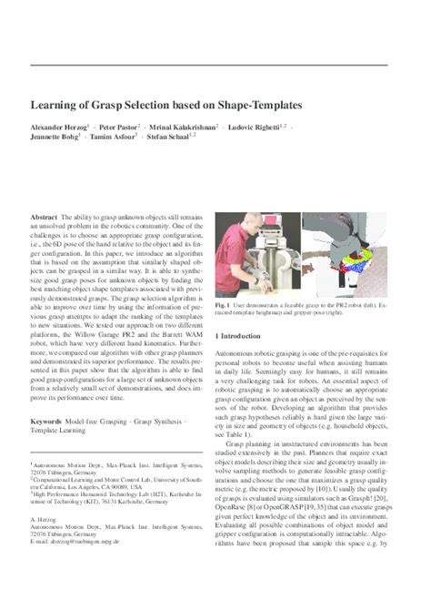 Pdf Learning Of Grasp Selection Based On Shape Templates