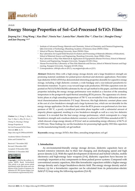 Pdf Energy Storage Properties Of Solgel Processed Srtio3 Films