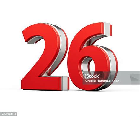 대담하고 활기찬 빨간색 숫자 26 숫자 26 흰색 배경에 금속 3d 일러스트 3차원 형태에 대한 스톡 사진 및 기타 이미지 3차원 형태 개념 개념과 주제 Istock