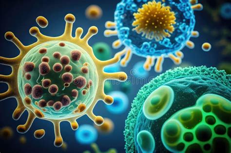 Macro Image Of Different Pathogens Virus Bacteria Microbes AI Generated Stock Illustration