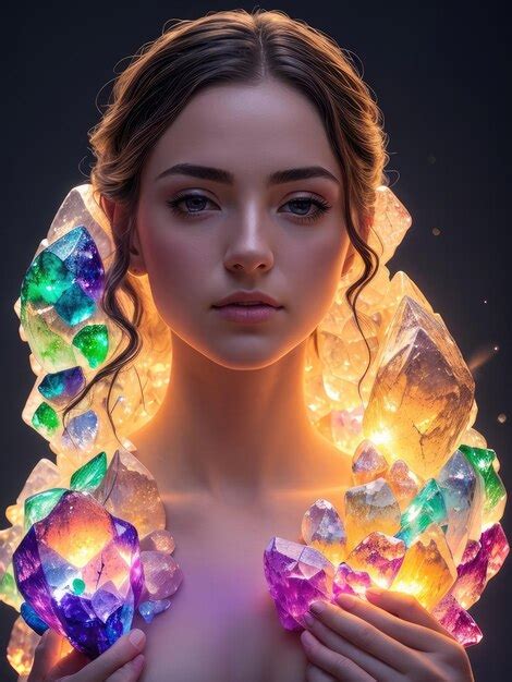 Premium Ai Image Large Portrait Of A Girl With Glowing Crystals On