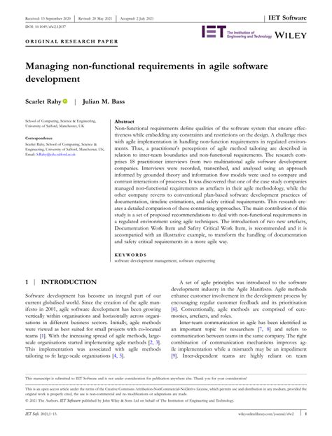 Pdf Managing Non Functional Requirements In Agile Software Development