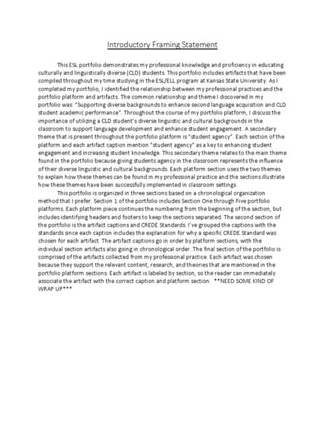 Introductory Framing Statement Pdf English As A Second Or Foreign