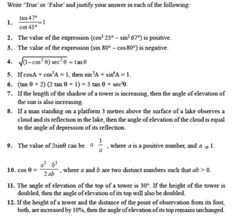 Important Questions For Class Maths Chapter Introduction To Trigonometry