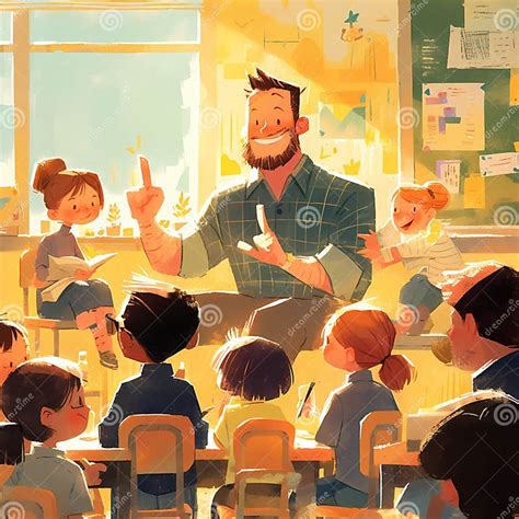 Educator Inspires Students With Animated Lesson Stock Illustration