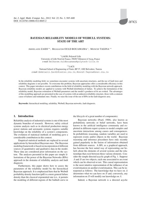Pdf Bayesain Reliability Models Of Weibull Systems State Of The Art