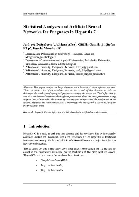 Pdf Statistical And Neural Network Analysis Of Hepatitis C Prognoses