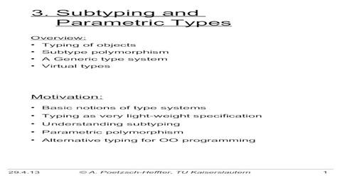 3 Subtyping And Parametric Types€¦ · Parametric Types Overview