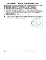 Lesson Investigating Models Of Sinusoidal Functions Doc Investigating Models Of Sinusoidal