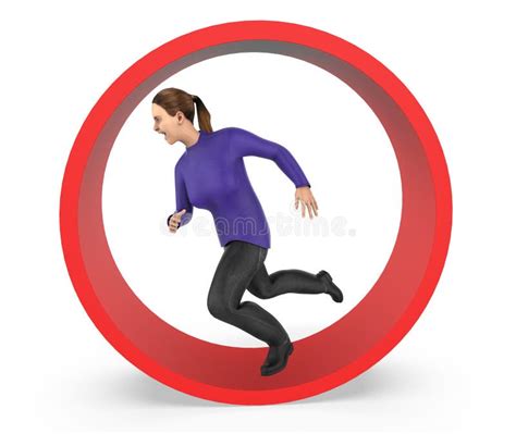 D Character Woman Running Inside A Circle Stock Illustration Illustration Of Rendering