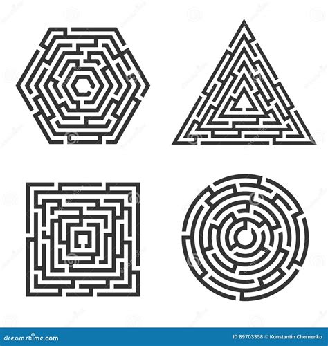 set of 4 maze square circle triangle hexagon icon business