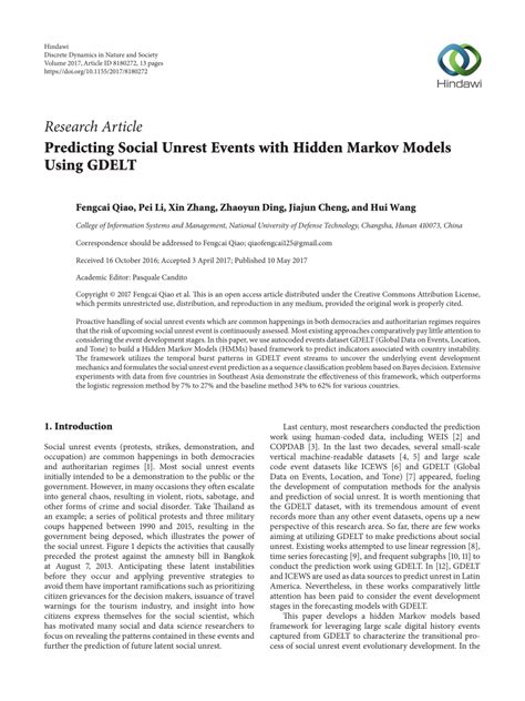pdf predicting social unrest events with hidden markov models using gdelt