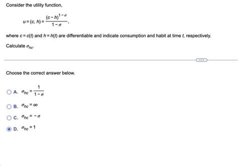 solved consider the utility function u c h 1−σ c−h 1−σ