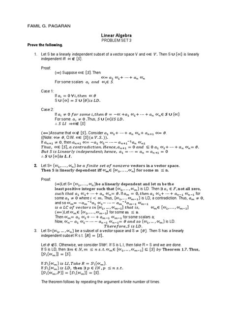 Linear Algebra Problem Set 3 Pdf Basis Linear Algebra Vector Space