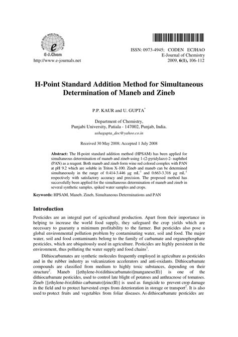 Pdf H Point Standard Addition Method For Simultaneous Determination Of Maneb And Zineb