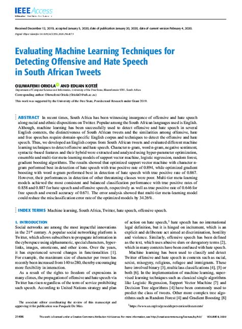 Pdf Evaluating Machine Learning Techniques For Detecting Offensive And Hate Speech In South