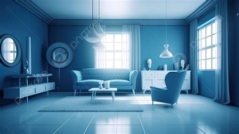 파란색 가구가 있는 파란색 거실 3d 렌더링 인테리어 디자인 블루 색상 고화질 사진 사진 배경 일러스트 및 사진 무료 다운로드 Pngtree