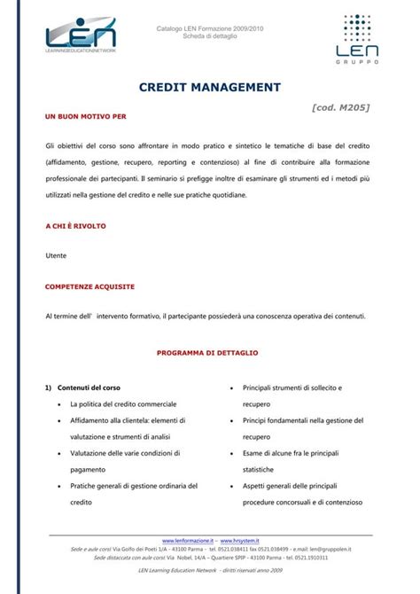 Credit Management Scheda Corso LEN PDF Education