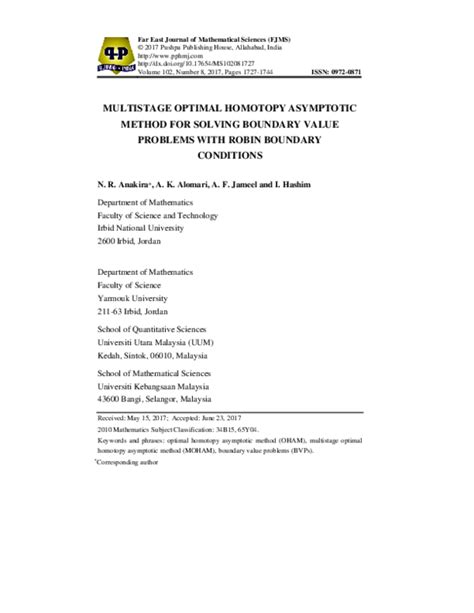 pdf multistage optimal homotopy asymptotic method for solving