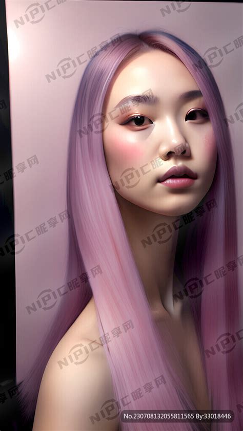 Ai创作图一个女孩 化妆 在工作室中 灯光 长发粉色 昵图网