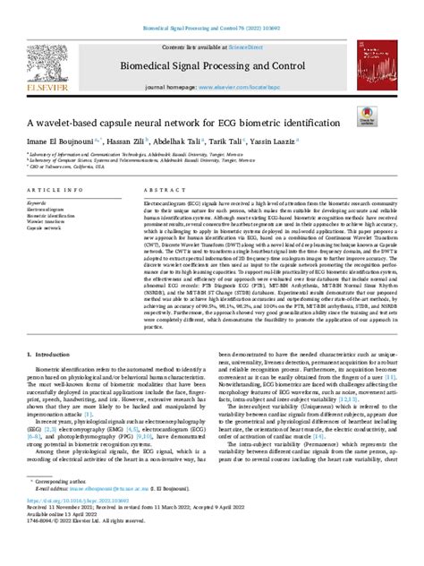 Pdf A Wavelet Based Capsule Neural Network For Ecg Biometric